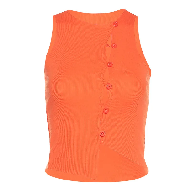 Wholesale Women Edgy Solid Color Round Neck Single Breasted Sleeveless