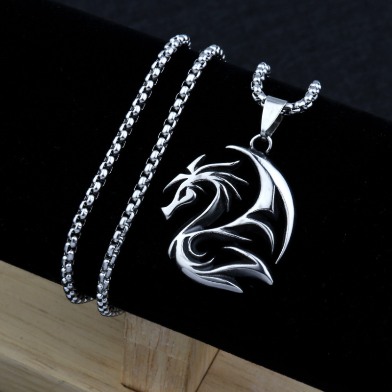 Wholesale Creative Dragon Pendant Hollow Design Stainless Steel Necklace