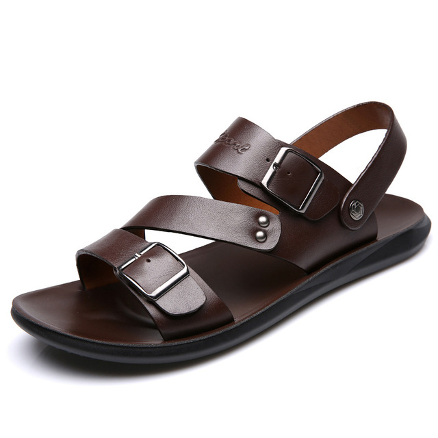 Wholesale Men Summer Casual Double Buckle Design Soft Flat Beach Sandals