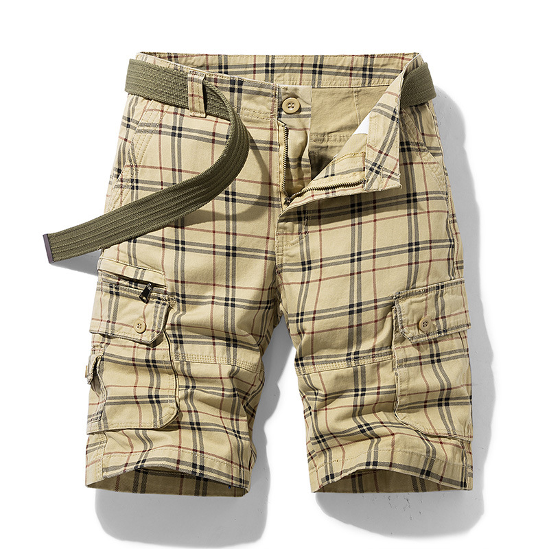 Wholesale Men Casual Plaid Mid-Rise Multi-Pocket Cargo Shorts Wholesale Men Casual Plaid Mid-Rise Multi-Pocket Cargo Shorts