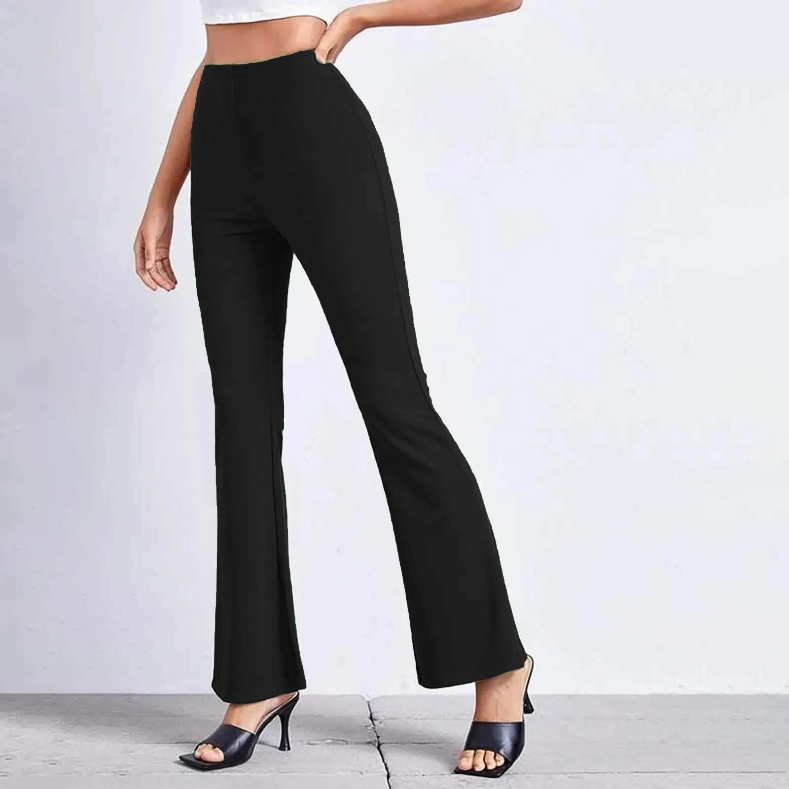 Wholesale Women Fashion Basic Solid Color High Waist Flared Work Pants