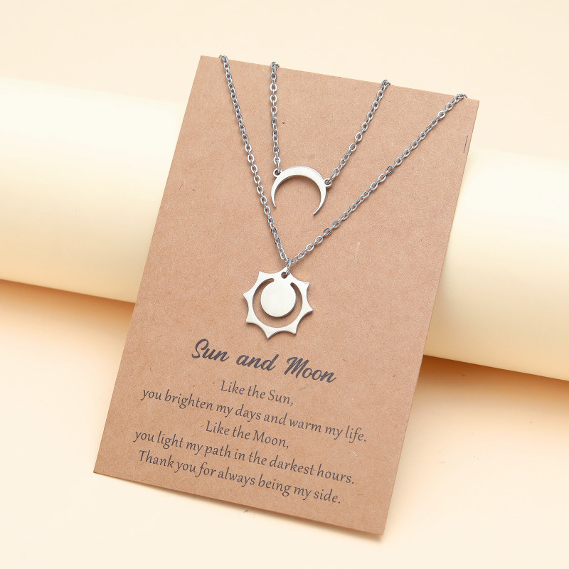 Wholesale Fashion Personality Stainless Steel Sun And Moon Pendant Couple Necklace 2Pcs Set