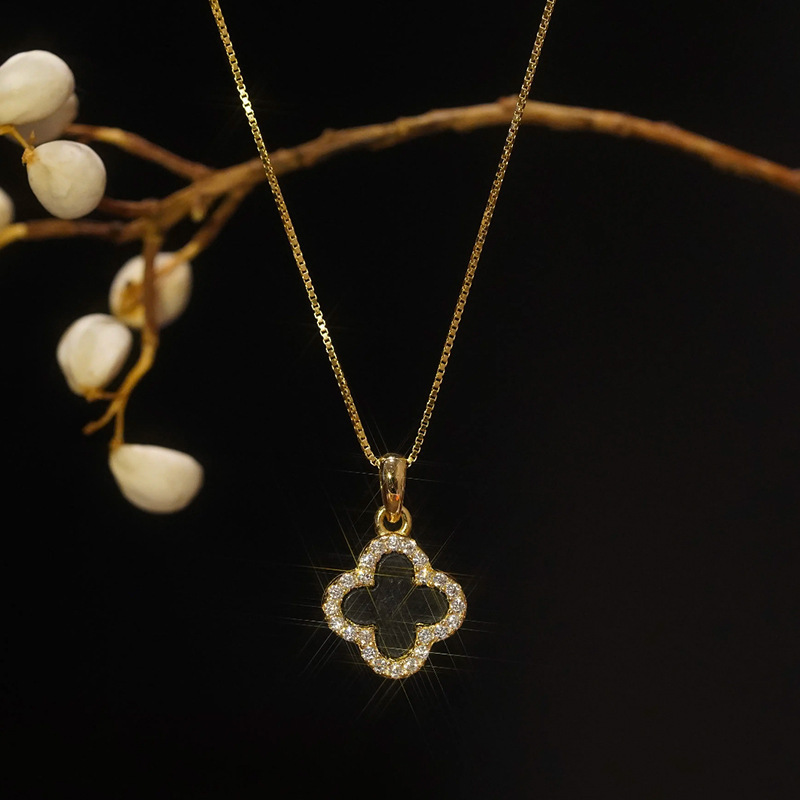 Women S Fashion Simple Double Sided Four Leaf Clover Diamond Necklace