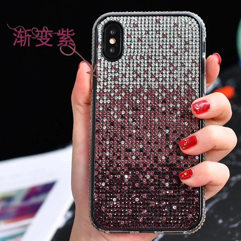 Wholesale Women Fashion Rhinestone Gradient Apple Samsung Huawei Mobile ...