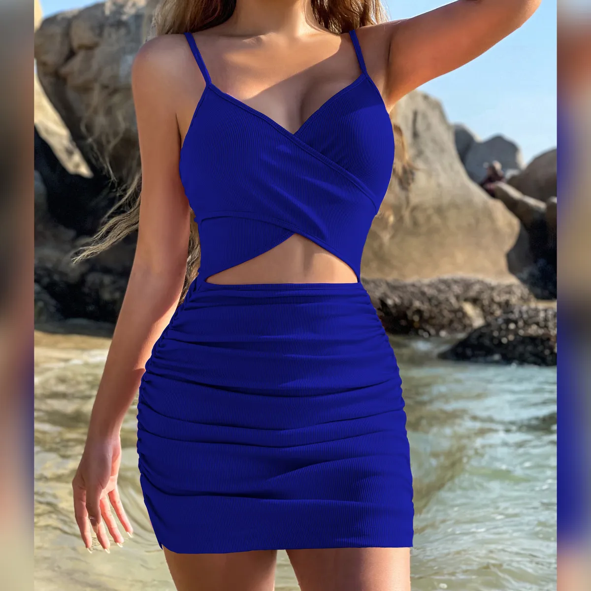 Wholesale Summer Vacation Women Cross Strap Cut Out Dress