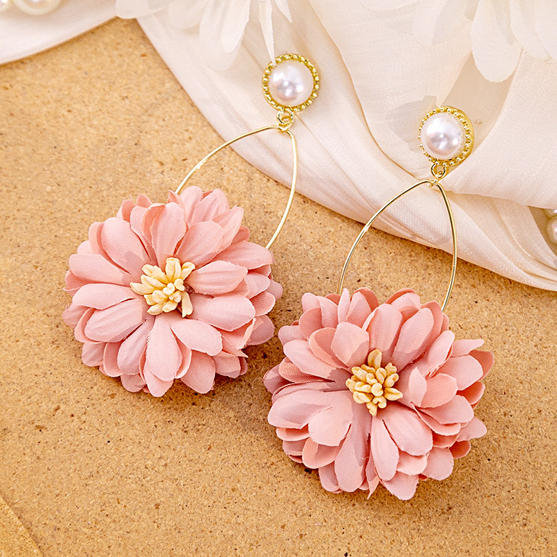 Wholesale Fashion Exaggerated Pink Flower Earrings