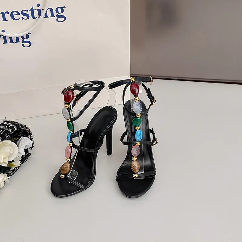 Wholesale Women Summer 11cm Stiletto High Heels Gemstone Ankle Strap ...