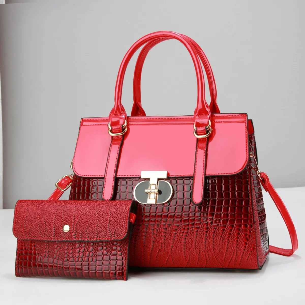 Wholesale Women Fashion Gradient Crocodile Print Large Capacity Handbag Set