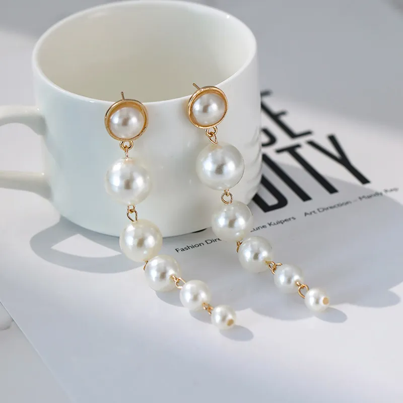 Wholesale Women Fashion Elegant Imitation Pearl Tassel Earrings